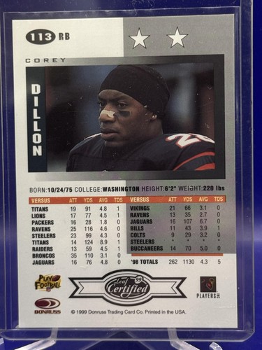 1999 Leaf Certified Corey Dillon #113 Cincinnati Bengals | eBay