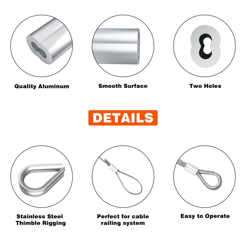 Wire Rope Crimp Kit with 328ft Stainless Steel Cable 7x7 Strand Core 1/ ...