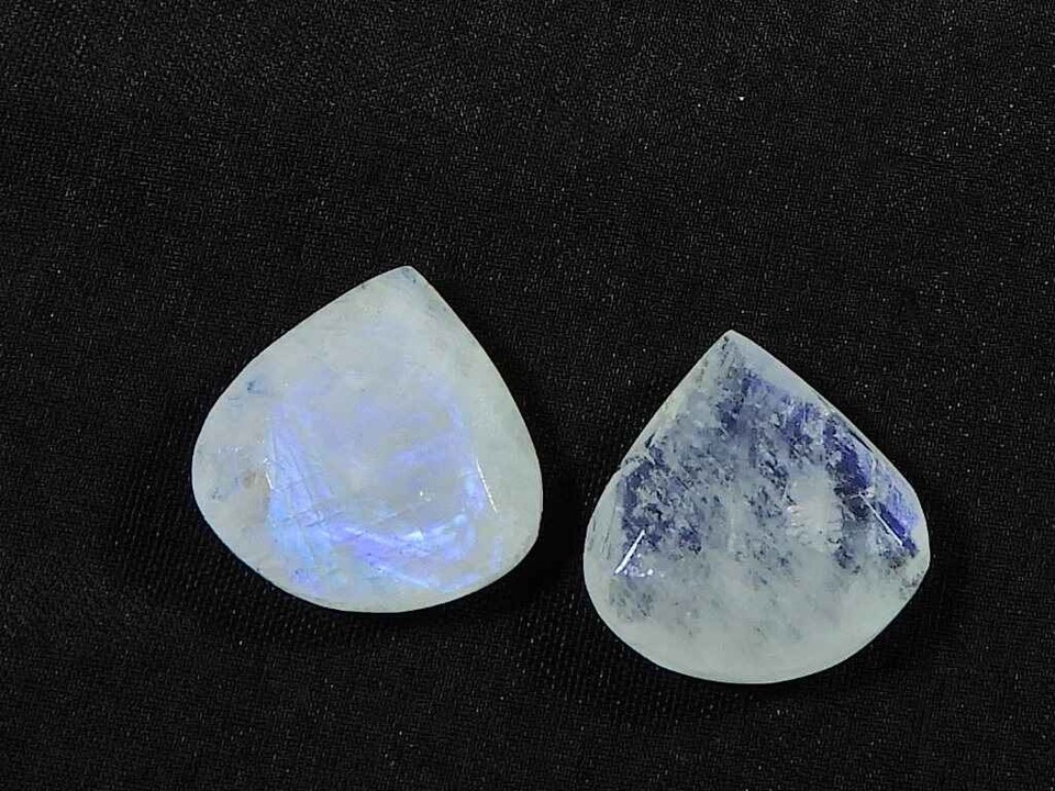15X15MM Natural Rainbow Moonstone Pear Both Side Faceted Gemstone 2 Pcs ...