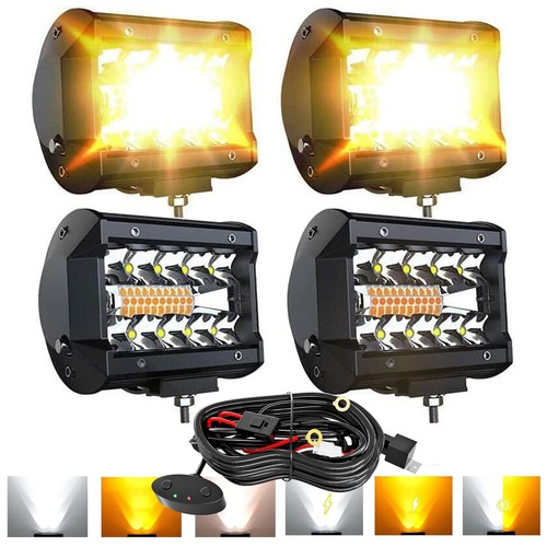 FEELON LED Light Bar 4PCS 4'' Inch White/Amber Yellow LED Pods ...