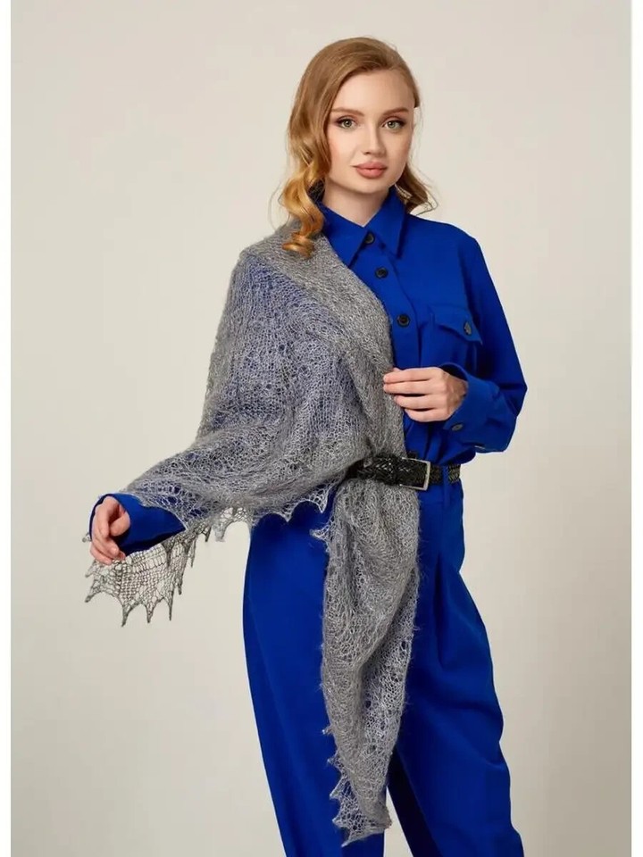 Russian Orenburg Gray Angora's shawl,goat down, wrap, goat down, downy ...