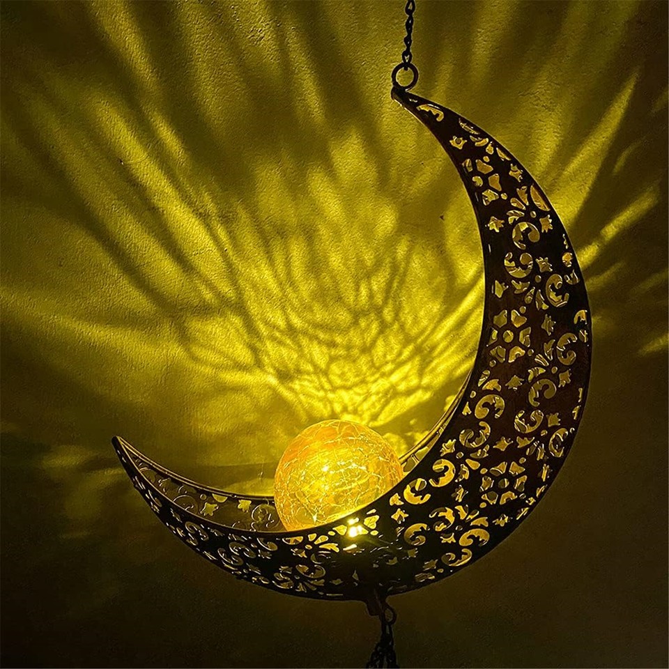 41" Solar Moon Wind Chimes LED Sun Powered Light Garden Decor Wind ...
