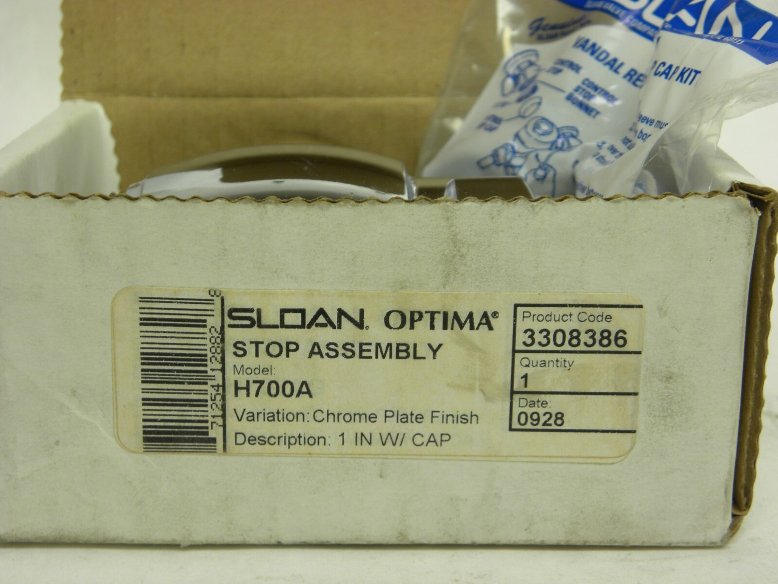 Sloan H-700-A Bak-Chek 1" Control Stop Assembly w/ Vandal Resistant Cap ...