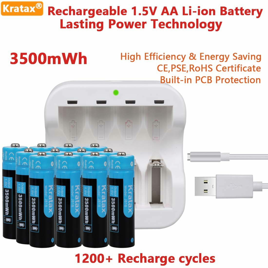3500mwh AA Rechargeable Lithium Batteries 1.5 Volt Li-ion Batteries ...