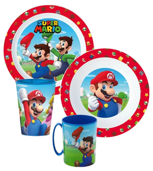 4er Set Super Mario Kinder-Geschirr Teller, Müslischale, Tasse und ...