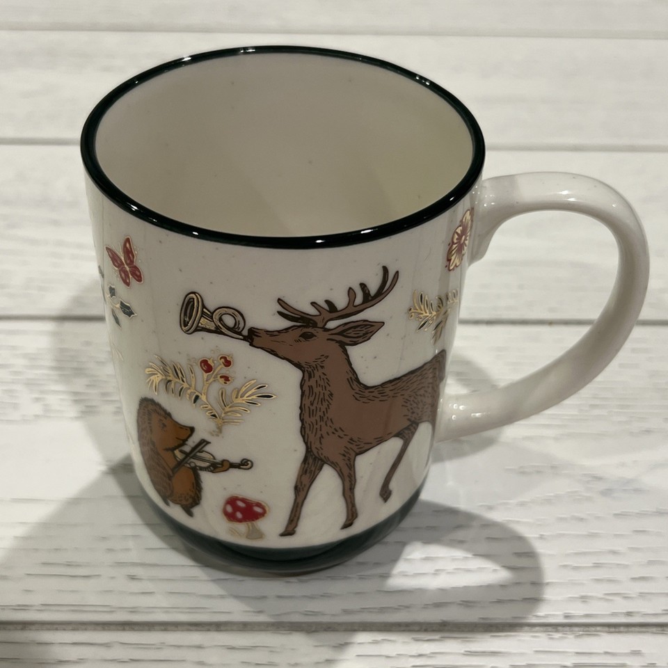Peppermint & Pine Christmas Reindeer Forest Coffee Mug Ceramic Gold ...