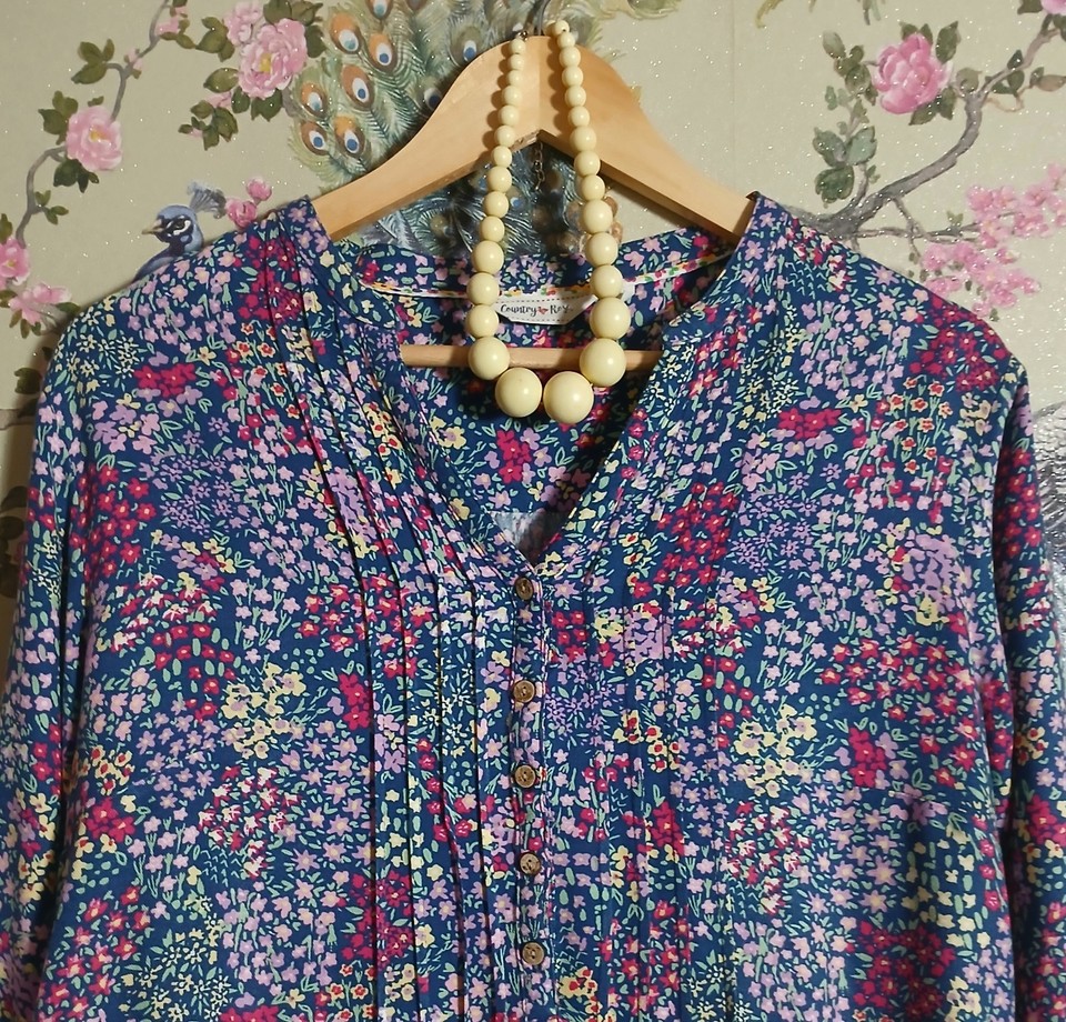 Vintage style navy lilac & red floral tunic top size 18 Country Rose ...