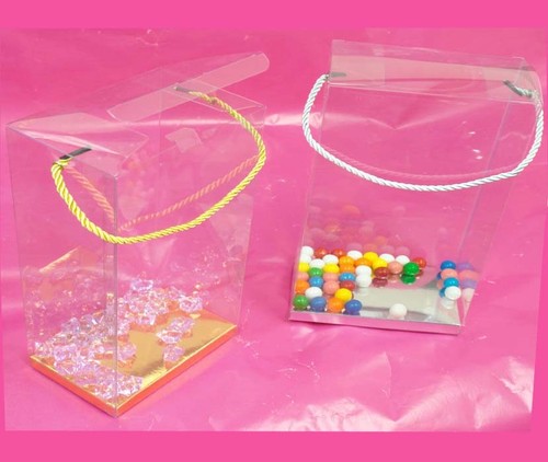 24~ 5-1/2x4x7-1/2" Rope Handle Clear PVC Boxes w/ Black Gold Silver ...