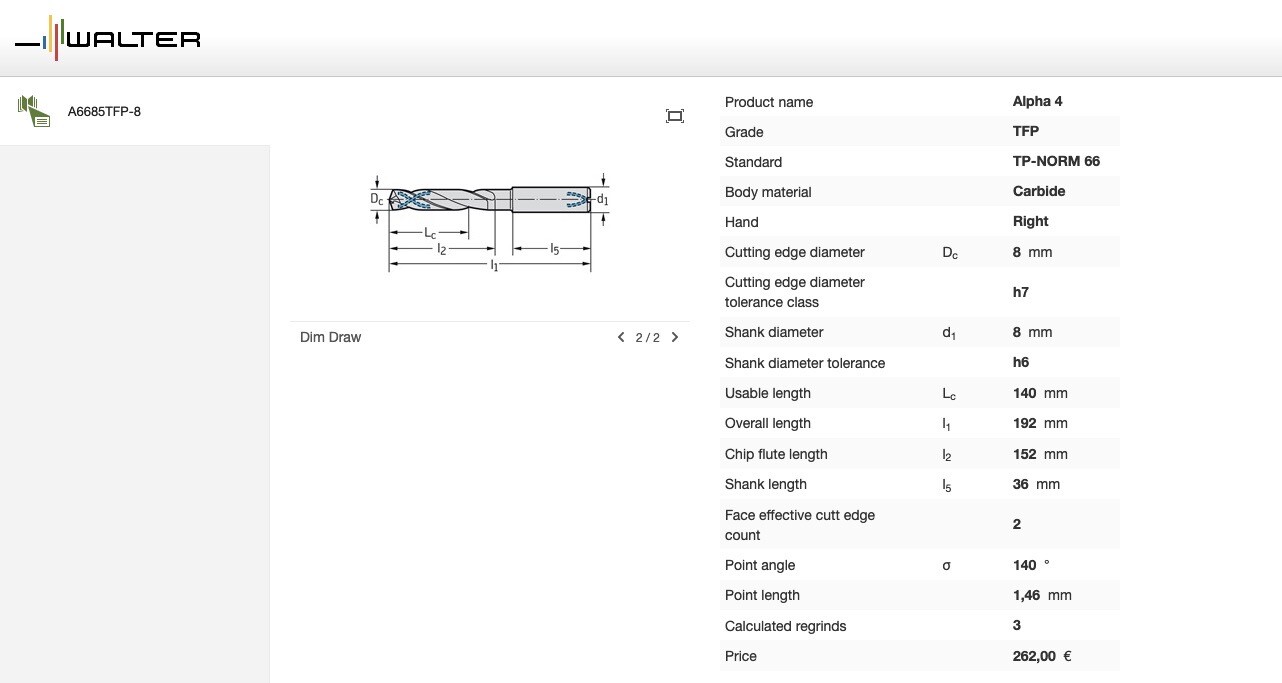 1 Pcs Walter Titex X.TREME A6685TFP-8 16xDc Ø 8,0mm Solid Carbide ...