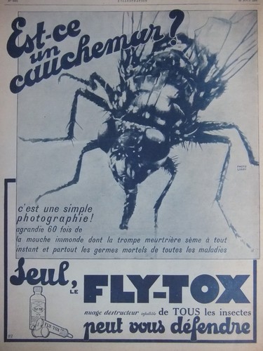 PUBLICITÉ 1928 SEUL LE FLY-TOX TUE TOUS LES INSECTES PEUT VOUS DÉFENDRE ...
