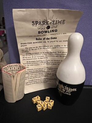 Vintage 1967 Spare Time Bowling Dice Game 10 Pin Table Top Complete Set ...