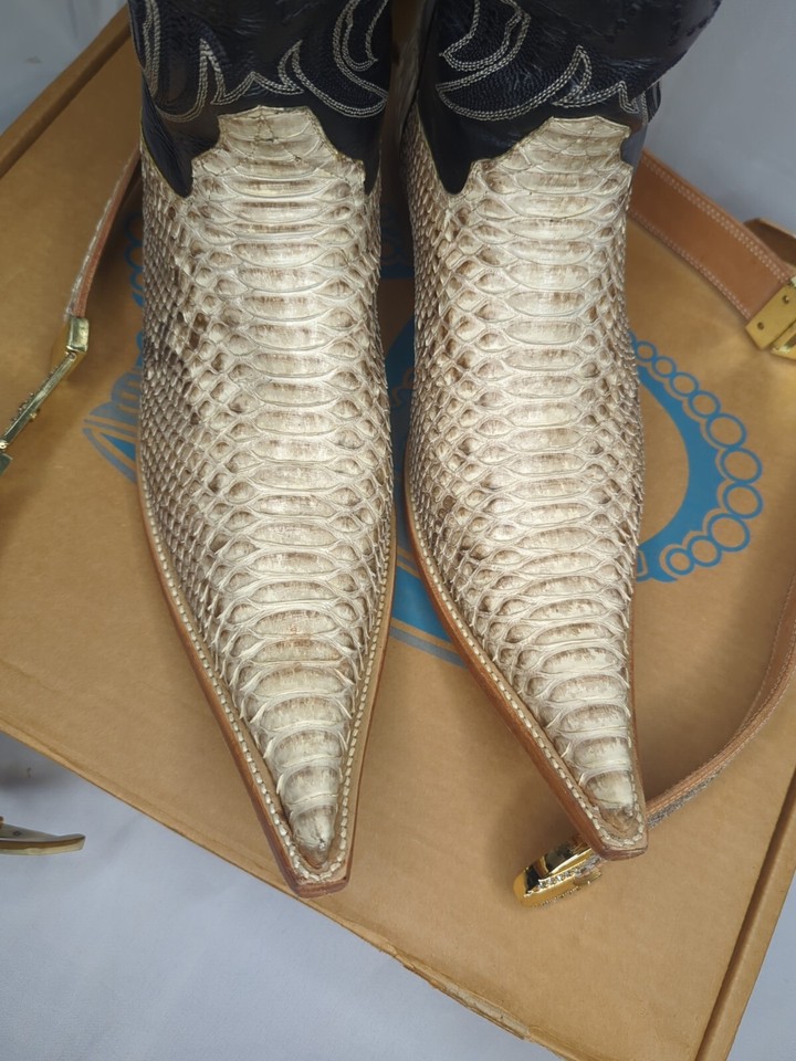 Custom Exotic White Snake Python Cowboy Boots 12 Wide Handmade Mexico ...