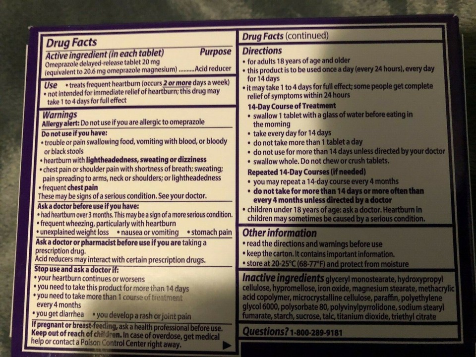 New Prilosec OTC 24 Hour Heartburn 42 20mg Tablets Acid Reducer EXP 01/ ...