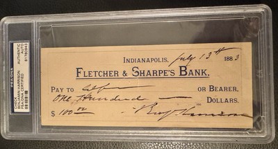 PSA Certified 23rd US President Benjamin Harrison Signed Check ...