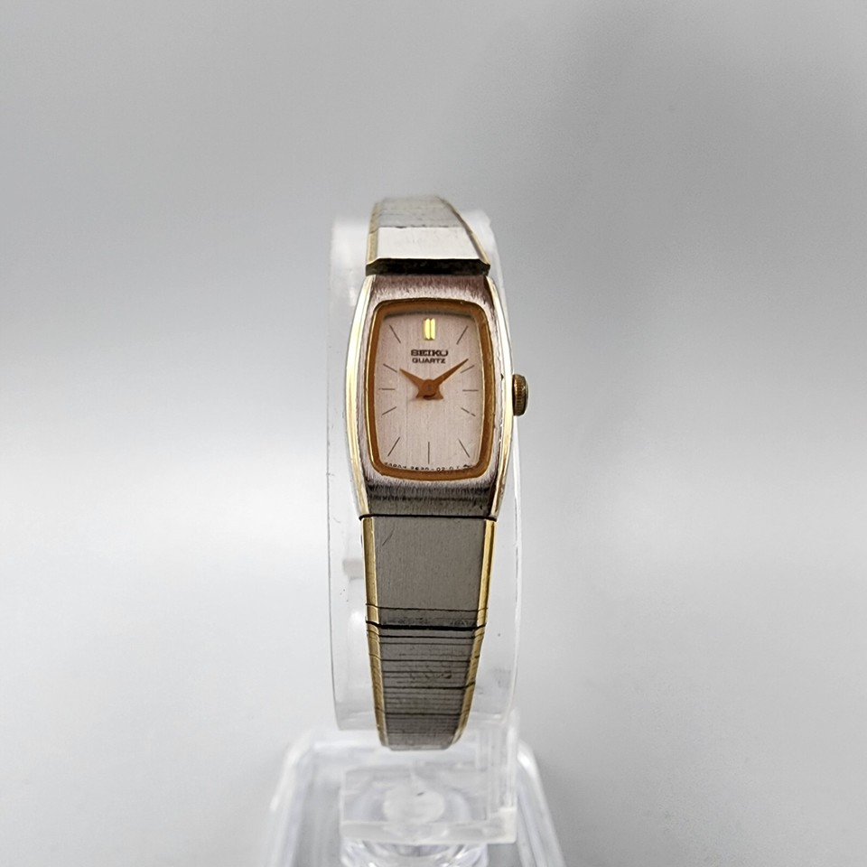 VTG Seiko Watch Women 13mm Silver Dial Two Tone Rectangle 2E20-5139 New ...