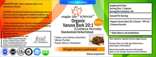 ORGANIC Varuna Bark 20:1 Extract Capsules Crataeva Nurvala Treats worms ...
