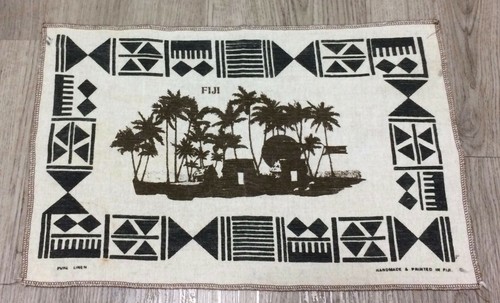 VINTAGE Fiji Place Mat 1970s 45cm x 28.5cm Pure Linen Handmade Printed ...