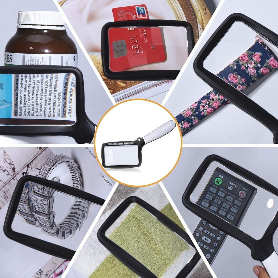 Folding Handheld Magnifying Glass with Light, 3X Large Rectangle ...