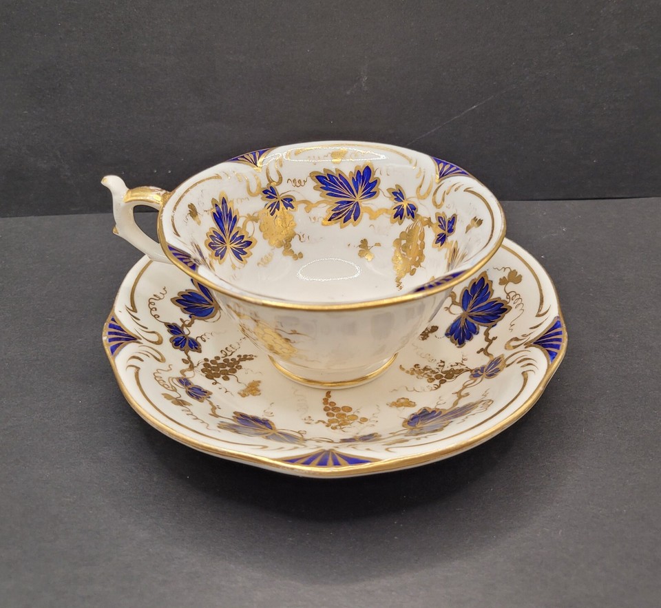Rockingham Brameld Tea Cup & Saucer 2/66 Cobalt Grape Vine c1830 | eBay UK