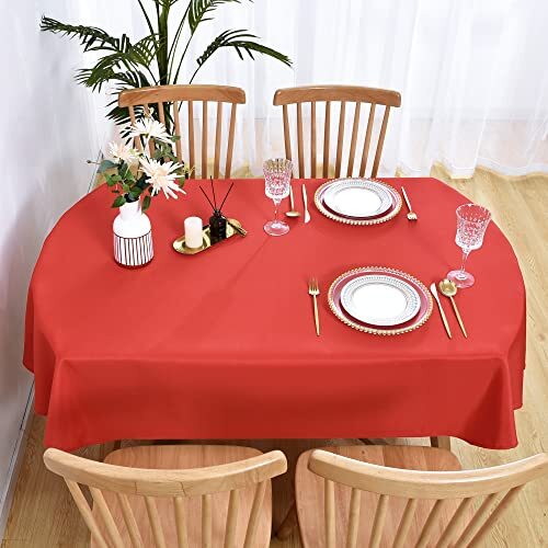 Large Oval Tablecloth 60 x 120 Inch Washable Fabric Table Cloth Solid ...