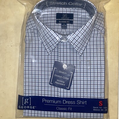 George Classic Fit Premium Blue Dress Shirt w Stretch Collar Small NWT ...