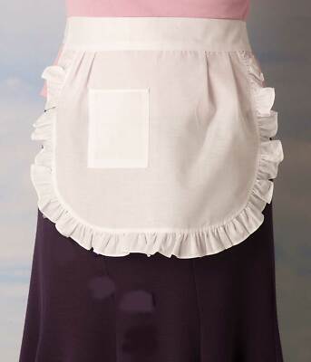 White Waitress half Apron with Frill and Pocket Easy Care Poly / Cotton ...