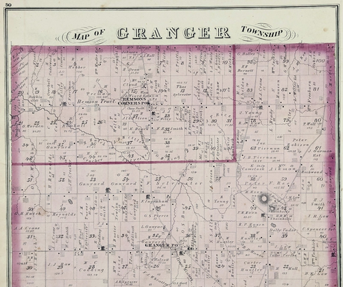 1874 GRANGER - OHIO Township PLAT Map ORIGINAL (13.5x13) MEDINA COUNTY ...