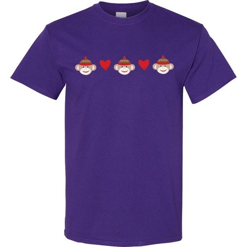 Inktastic Sock Monkey Heart Border T-Shirt Hearts With Monkeys Triplets ...