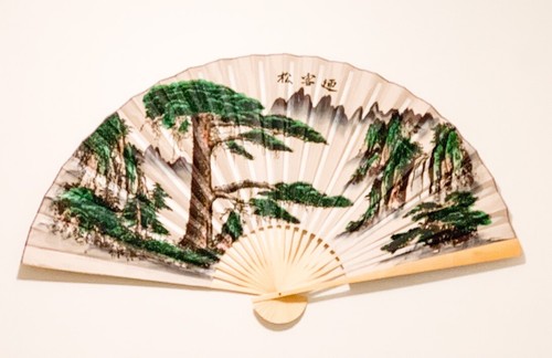 Large 63*35 in Decorative Oriental Chinese Wall Hanging Fan Pine Tree ...