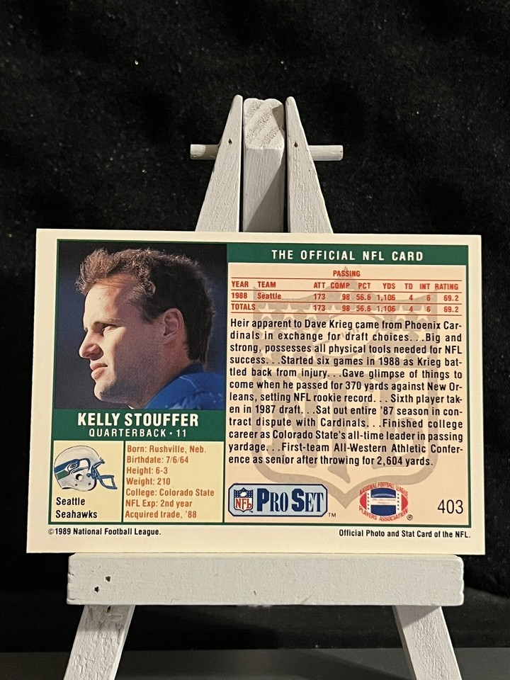 1989 Pro Set Kelly Stouffer Rookie Seattle Seahawks #403 Football NFL ...