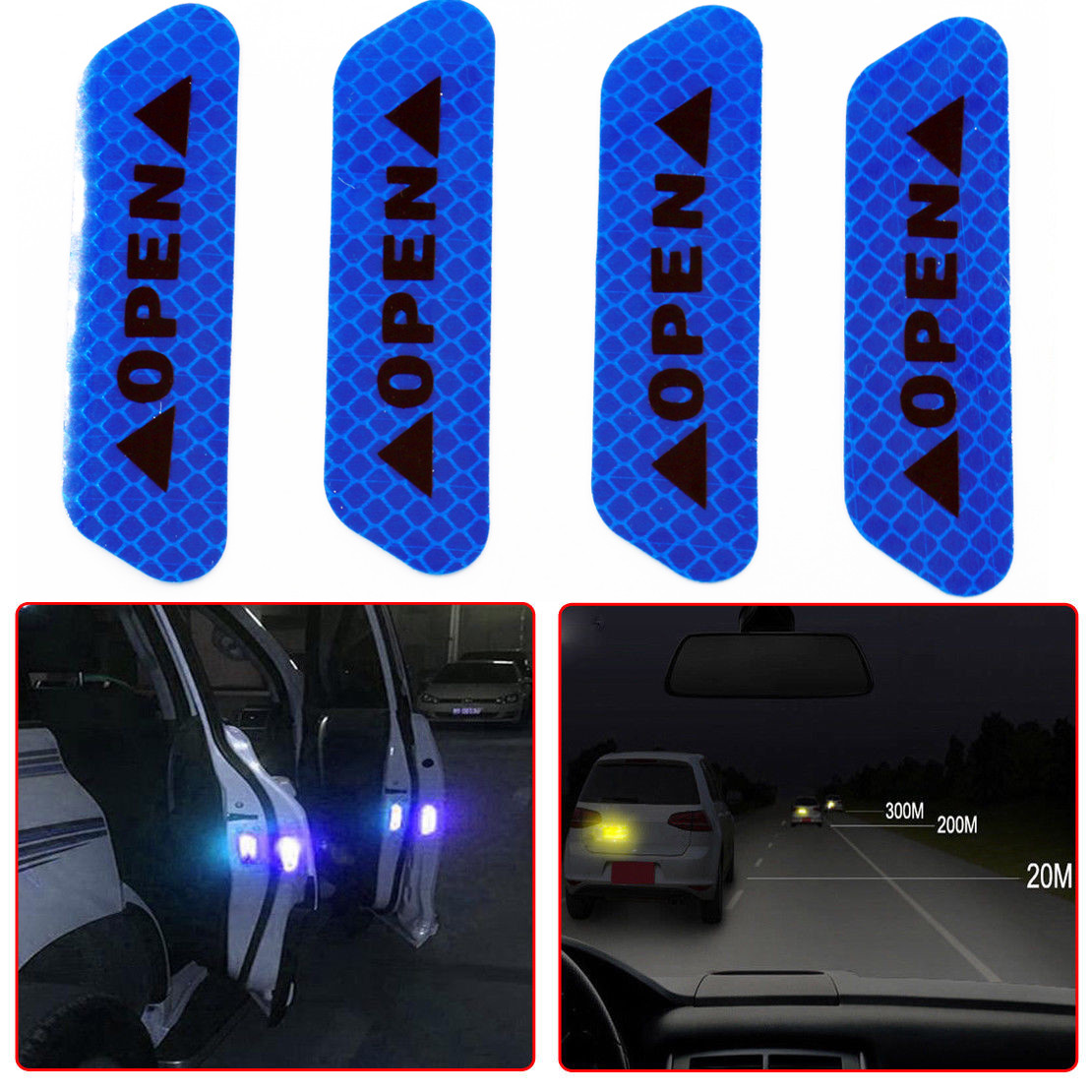4x Car Door Open Sticker Reflective Tape Safety Warning Decal Door ...