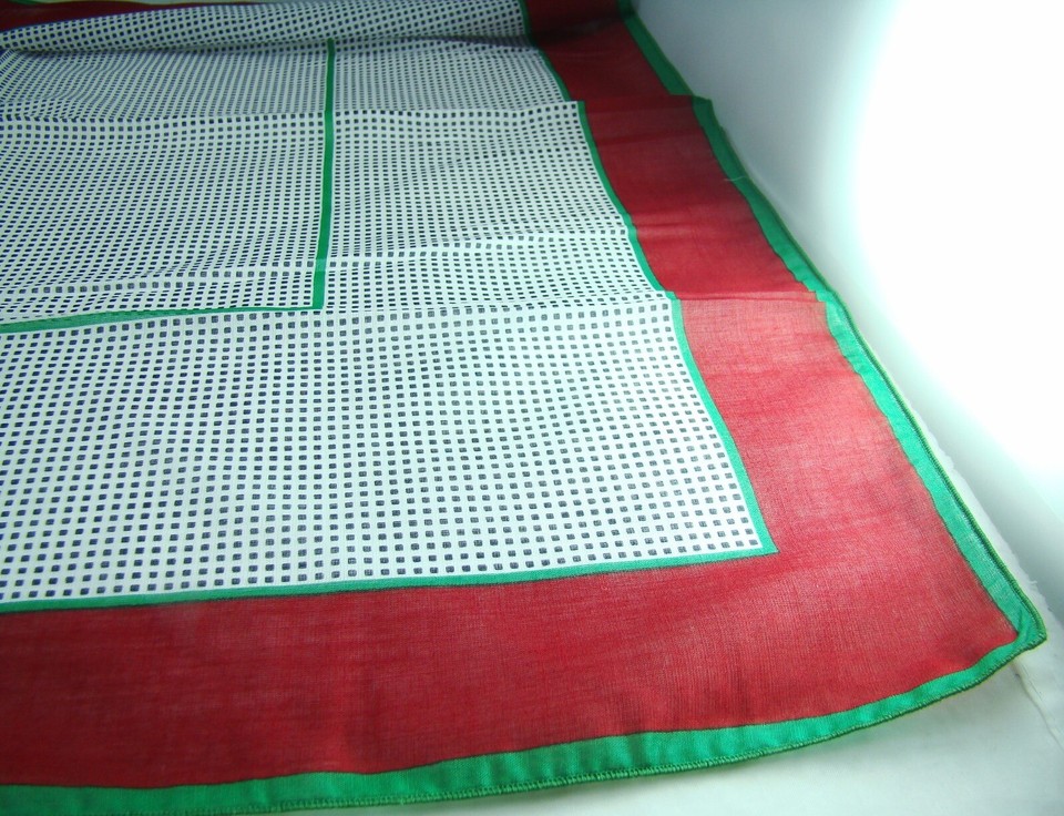 100% Cotton Made in Italy 22.5" Sq. Scarf Blue/White Center Red/Green ...
