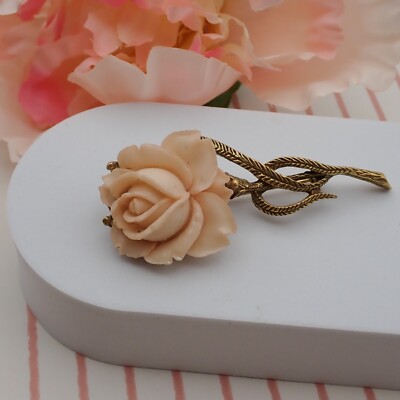 Vintage Molded Resin Peach Flower Single Stem Gold Tone Pin Brooch | eBay