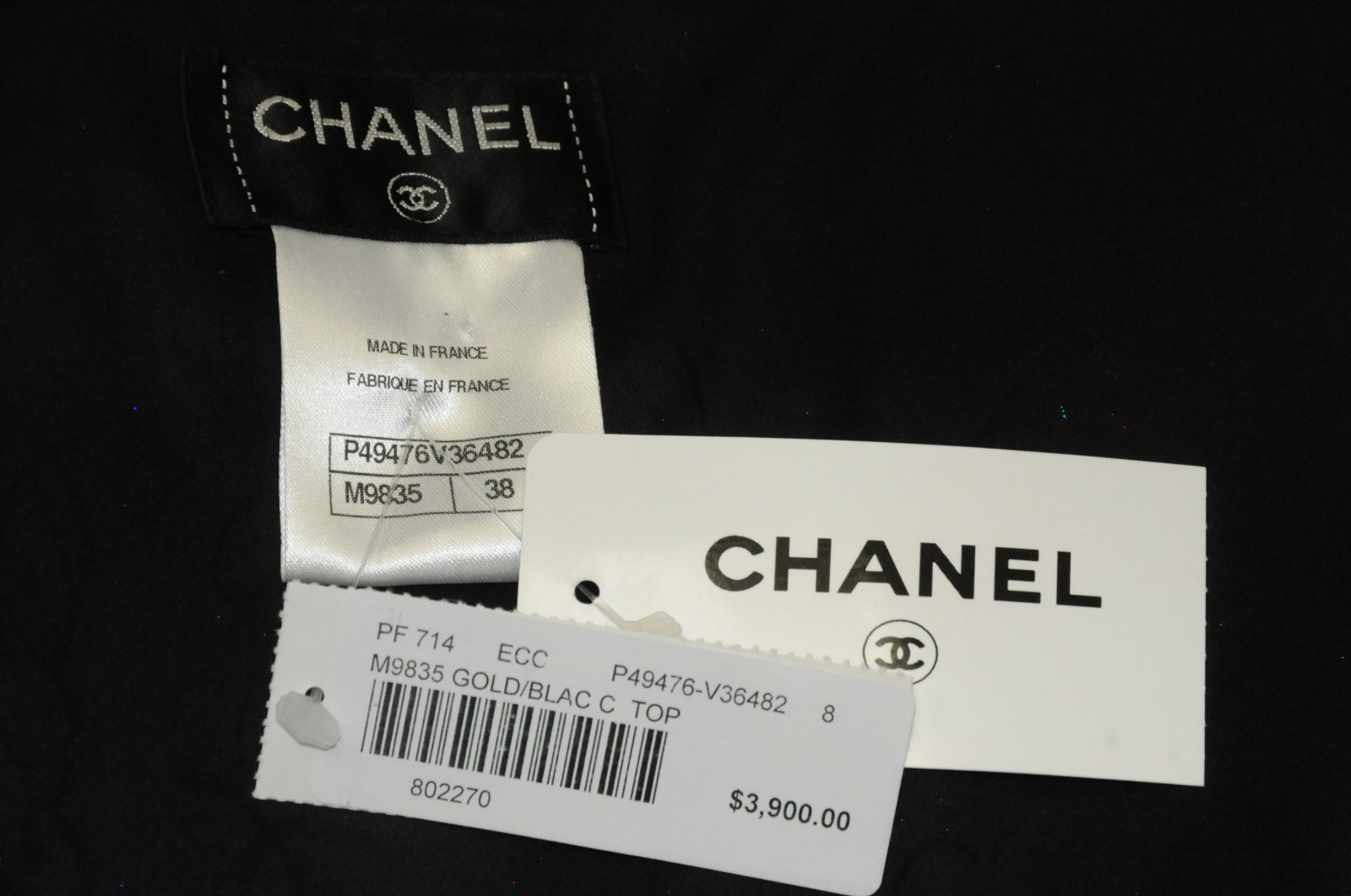 $3900 New Chanel Black Gold Sequined Holographic Top Blouse 38 40 For ...