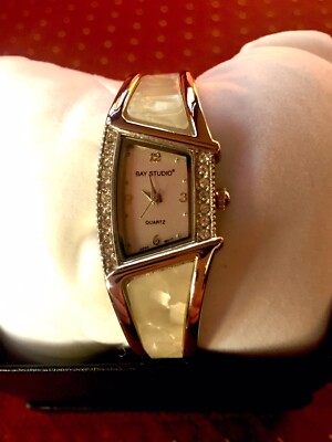 Bay Studio Quartz Ladies Bracelet Watch. Silvertone Mother Of Pearl ...
