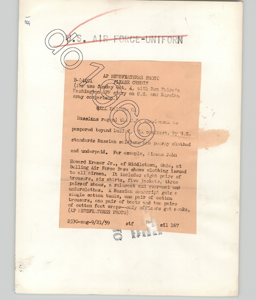 HOWARD KRAMER Jr Shows Off US Air Force Issued Clothing 1959 Press ...