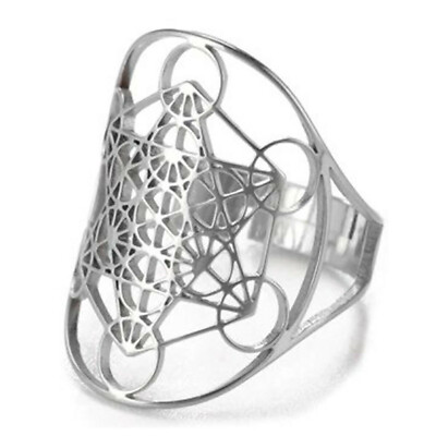 Sacred Geometry Ring Womens Silver Stainless Steel Spiritual Metatrons ...