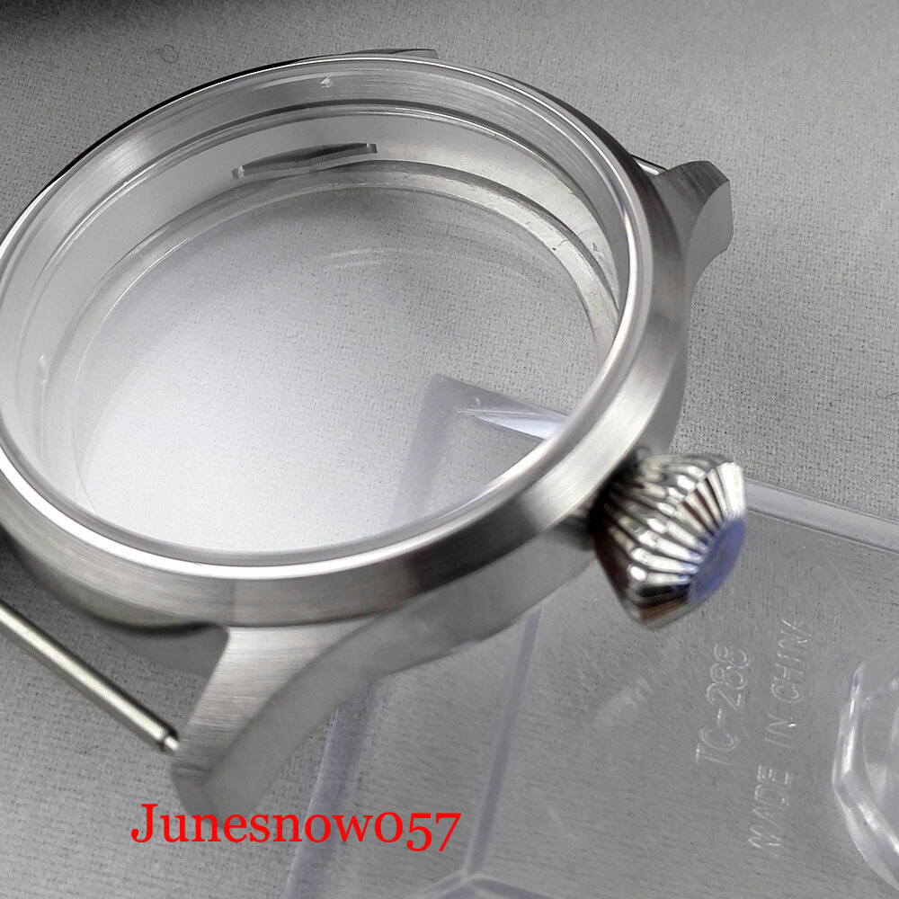 43mm 316L Silver Stainless Steel Watch Case Sapphire Glass fit ETA 6497 ...