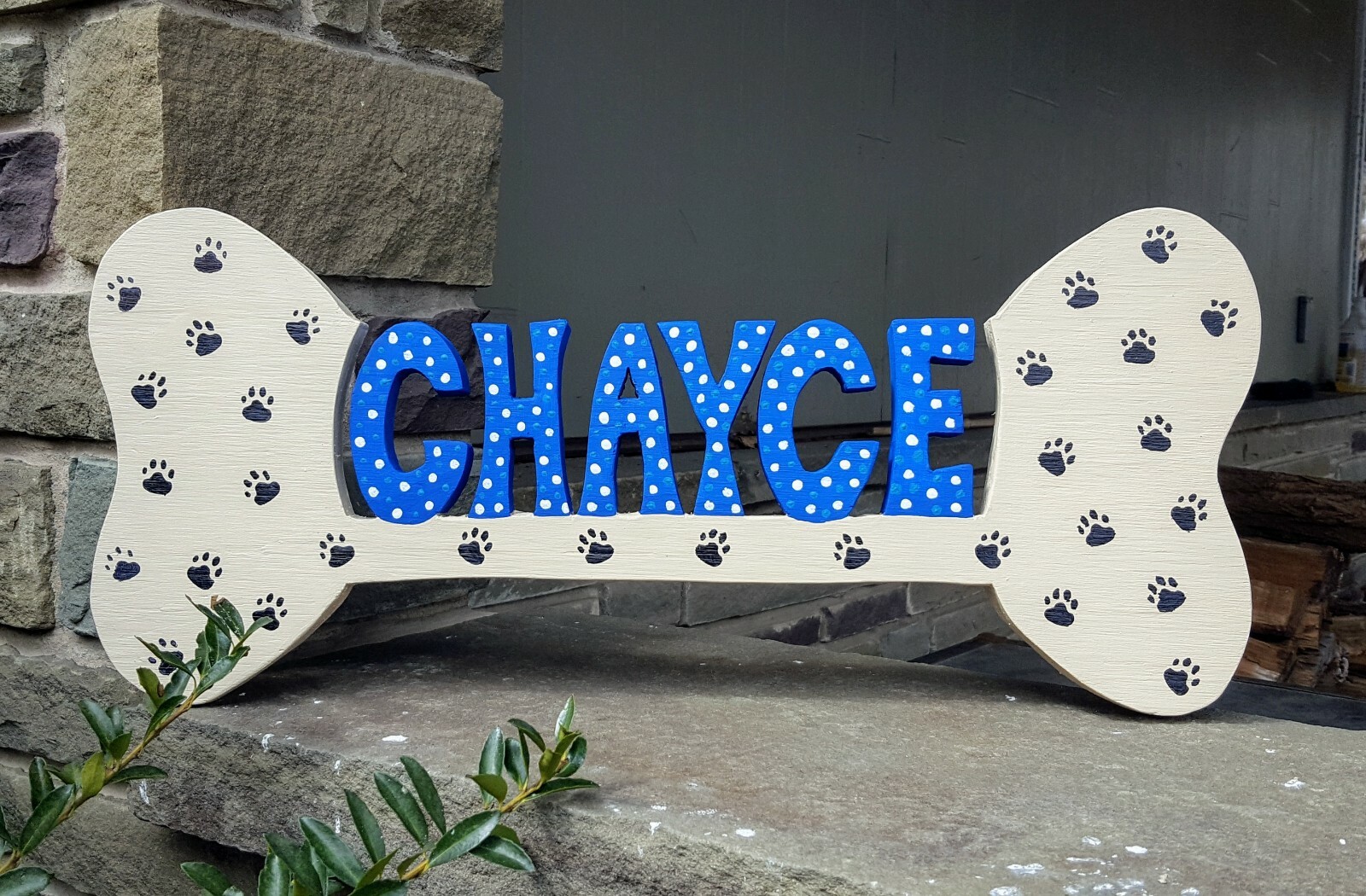 Custom WOODEN DOG BONE HOUSE NUMBER or DOG NAME Address Sign Painted ...
