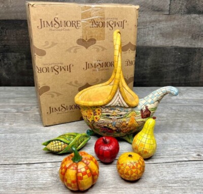 Jim Shore ~🌽 Basket Of Plenty 🍎~ Harvest Cornucopia ~ 6 pcs. ~ 4009015 ...
