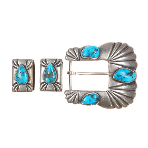 c1940's Native American Sterling silver and turquoise cast ranger belt ...