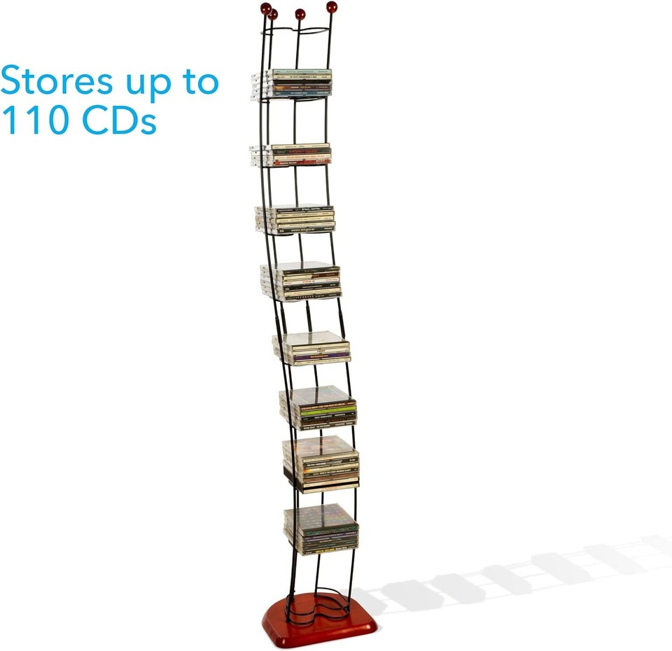 Multimedia Wave Wire Tower Vertical CD Storage Steel Frame Cherry Wood ...