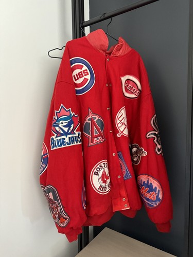 Jeff Hamilton MLB Logos Jacket Leather Trim RARE Vtg JH Design red size ...