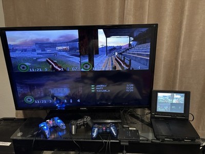 PlayStation 2 Slim Black + Joytech 8” Screen + Multitap, 3 Controllers ...