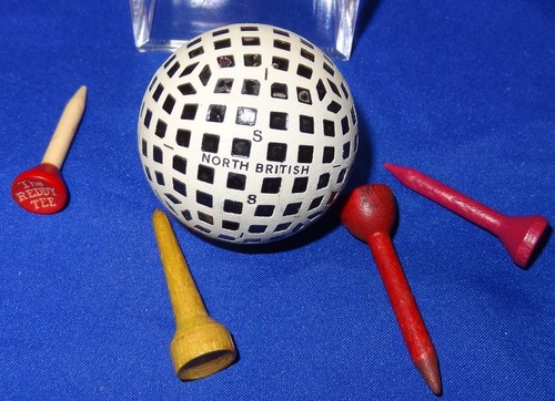 NORTH BRITISH ANTIQUE VINTAGE GOLF BALL 4 VINTAGE GOLF TEES DISIPLAY ...