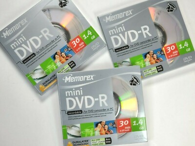 3 Pack - MEMOREX mini DVD-R 8cm Disc 1.4 GB / 30 MIN (851114) | eBay