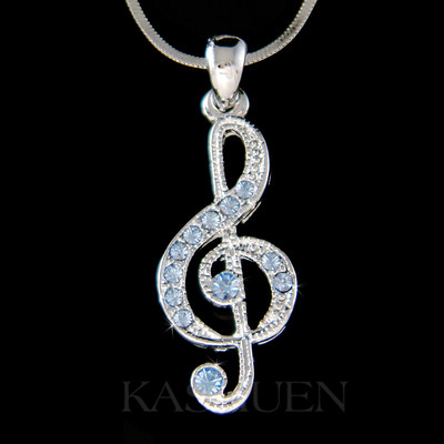 Blue TREBLE g CLEF made with Swarovski Crystal Musical music NOTE Chain ...