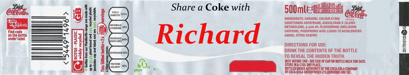 4 X PERSONALISED DIET COKE COLA BOTTLE LABEL - PARTY / BIRTHDAY ...