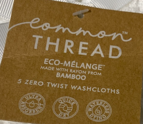 NWT 5 PC Common Thread Eco-Melange BAMBOO Rayon Washcloths Towels White ...