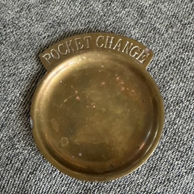 Vintage Brass Pocket Change Tray 5.5" Round Coin Holder Patina Finish ...